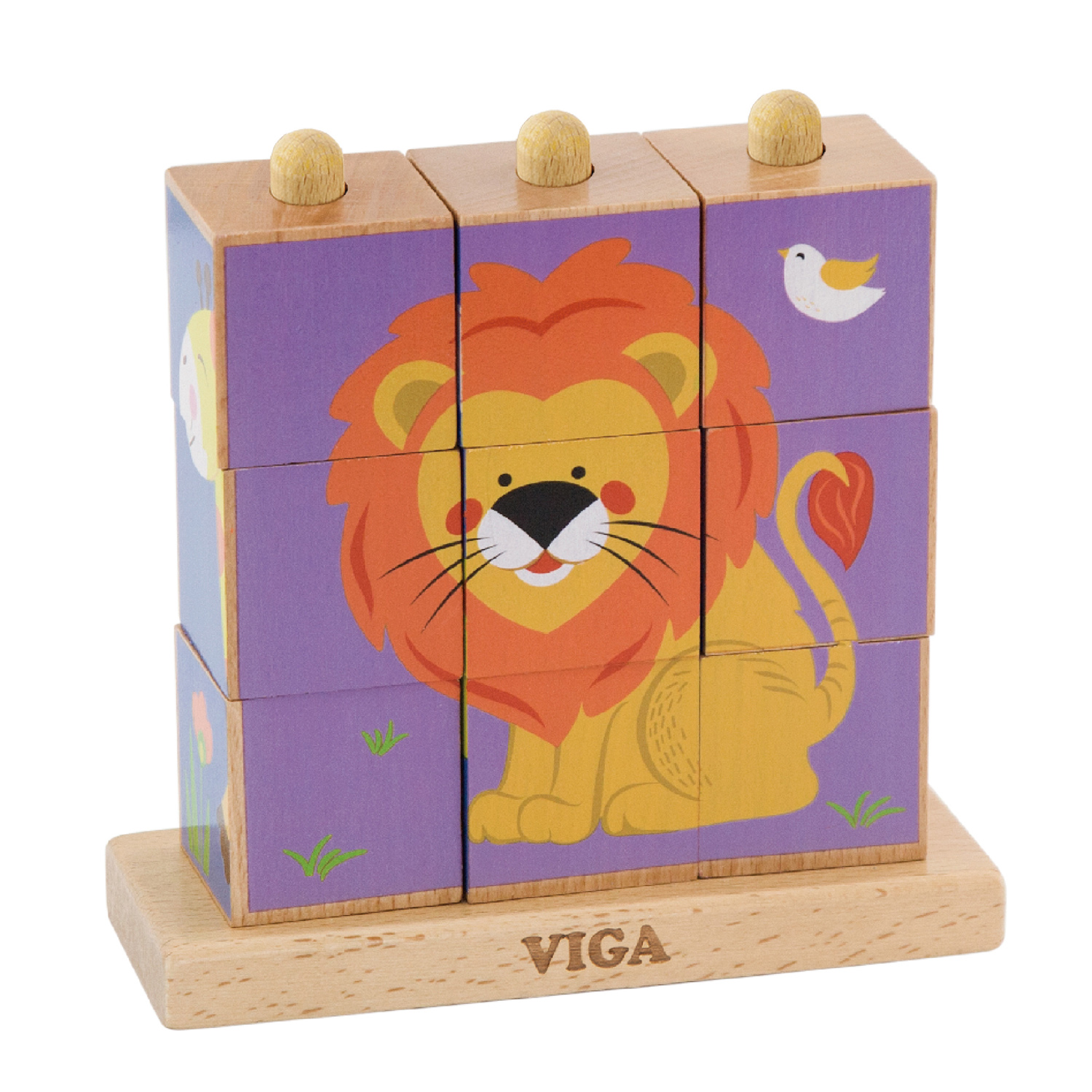 Viga Toys® Wooden Stacking Cube Puzzle Wild Animals – 9 Pieces | New Cl